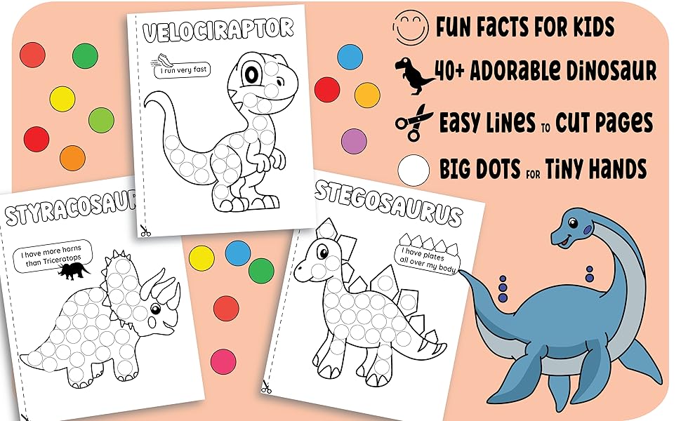 Dot Markers Activity Book&Fun Facts: Color Cute Dinosaur for kids ages ...