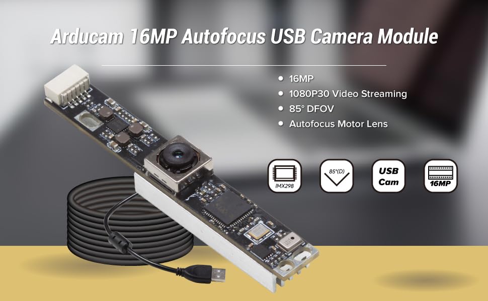 Amazon.com: Arducam 16MP Autofocus USB Camera, USB2.0 Mini UVC Lightburn Cam, USB Security PC ...