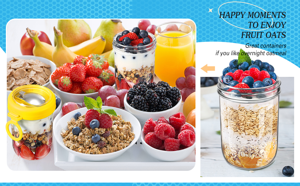 Amazon.com: RTWDKFQ 2Pack Overnight Oats Containers With Lids and Spoons,16-Oz Glass Mason Jars ...