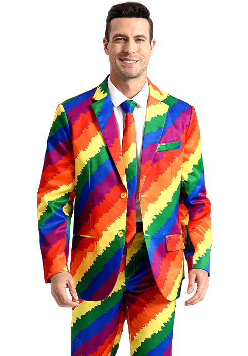 Fashonal Pride Outfits for Men Rainbow Suit Set Porm Party Funny Pride Jacket Pants Set with Tie ...