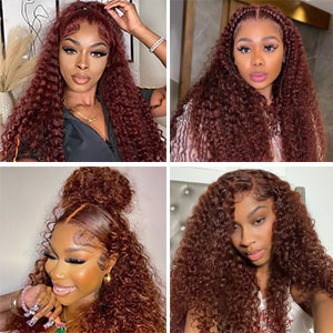 Amazon.com : 30 inch 13x6 HD Full Frontal 33B Reddish Brown Lace Front Wigs Human Hair Red ...