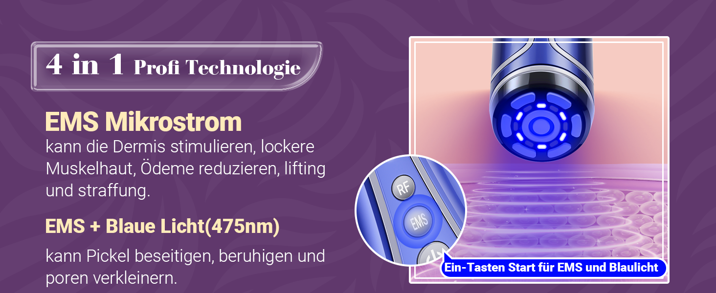 Radiofrequenz Gerät Gesicht - TUMAKOU 4 in 1 EMS Microcurrent Facial Device - Blau Red Light ...