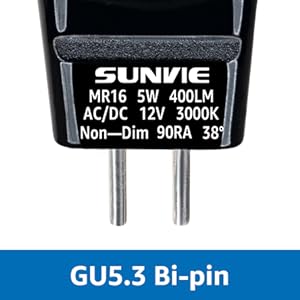 SUNVIE MR16 LED Bulb 35W 50W Halogen Replacement Bulbs 5W 3000K 12V DC/AC Low Voltage MR16 GU5.3 ...