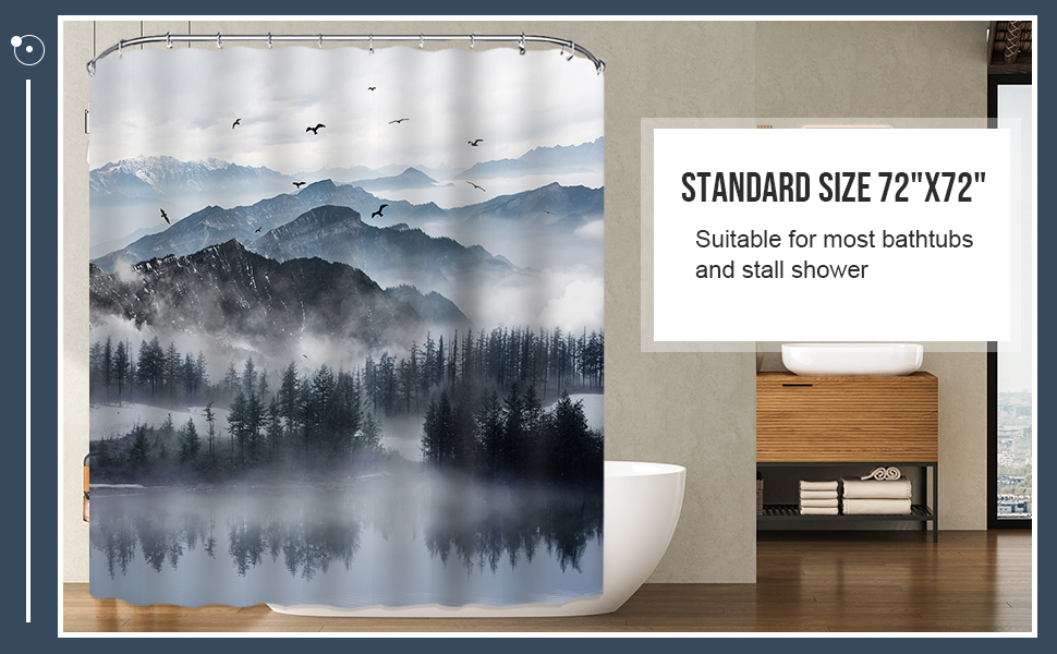 Amazon.com: Lindameler Mountain Shower Curtain Set Misty Forest Foggy Tree Fabric Shower Curtain ...