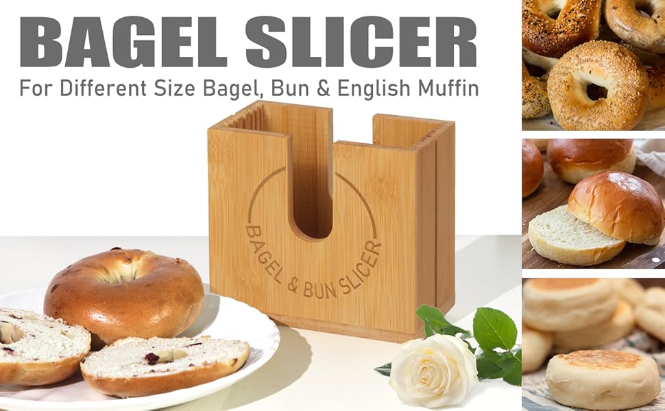 Amazon.com: Large Adjustable Bagel Slicer Holder | Bamboo Bagel Cutting Holder with Width ...