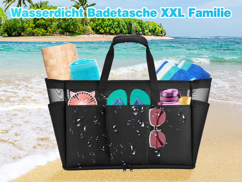 VOBUKE Strandtasche Groß Familie XXL Badetasche Wasserdicht Schwimmbad Tasche mit Reißverschluss ...