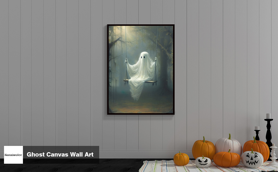 Amazon.com: Nanxiwofee Vintage Cute Ghost Canvas Wall Art, Funny Ghost ...
