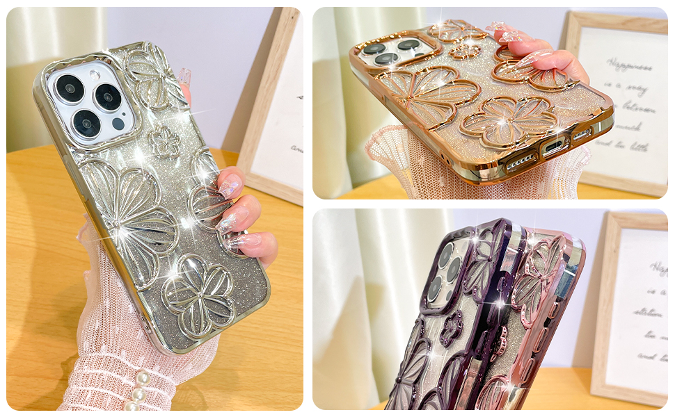 Amazon.com: KANGHAR Compatible with iPhone 15 Pro Max Case Glitter Bling Luxury Plating Gradient ...