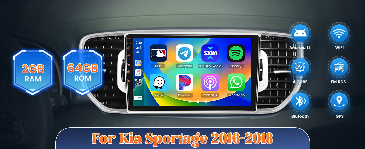 Android 13 estéreo para Kia Sportage KX5 2016-2018 con sistema inalámbrico Apple CarPlay Android ...