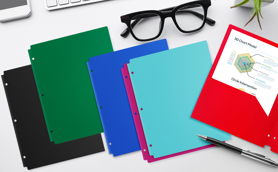 Amazon.com : ViVin 3 Hole Plastic Folder with Pockets, 12 Pack, Poly File Pocket Folder with ...
