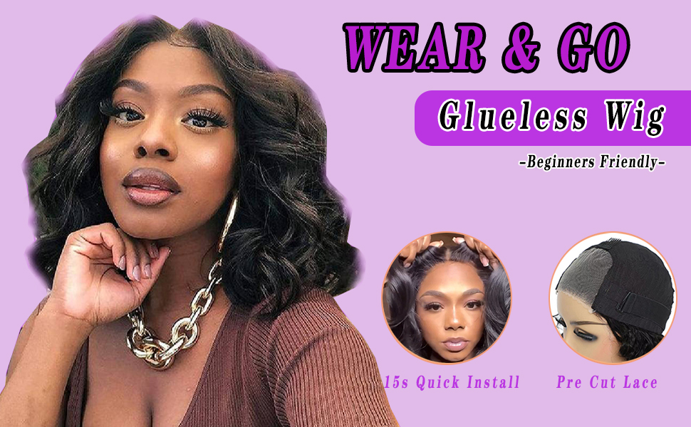 Amazon.com : Wear and Go Glueless Bob Wig Human Hair Pre Plucked Pre Cut Lace for Beginners Body ...