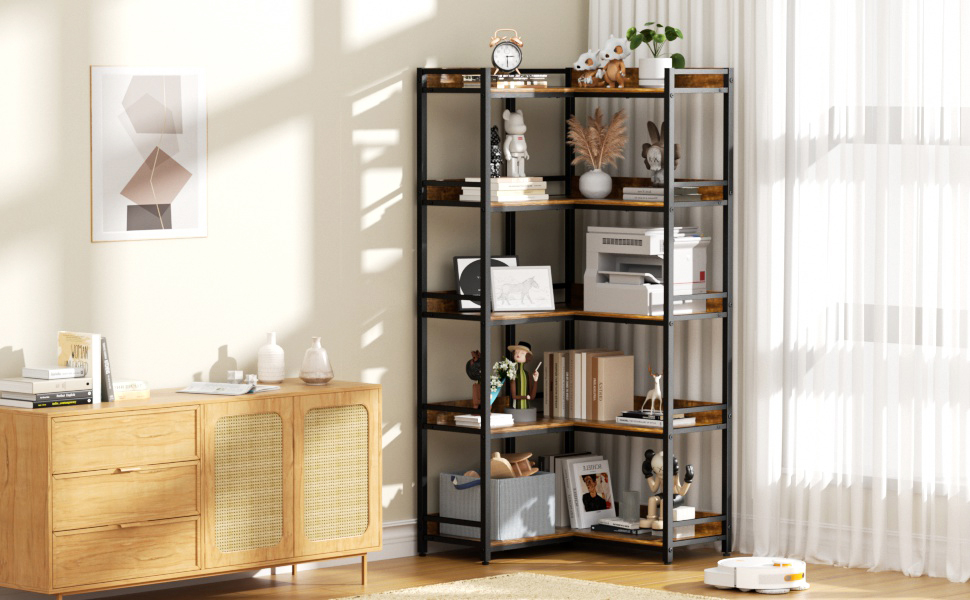 Amazon.com: Large 5-Tier Corner Bookshelf - Modern Tall Corner Shelf Storage Display Rack with ...