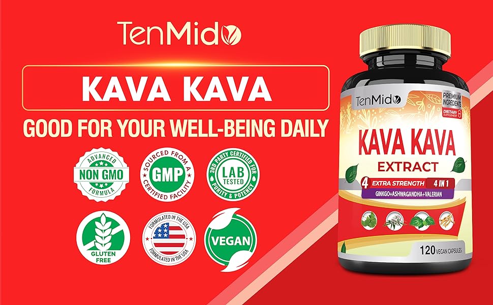 Amazon.com: Tenmido Kava Kava Supplement Extract Capsules 6550mg, 4 Months Supply with Ginkgo ...