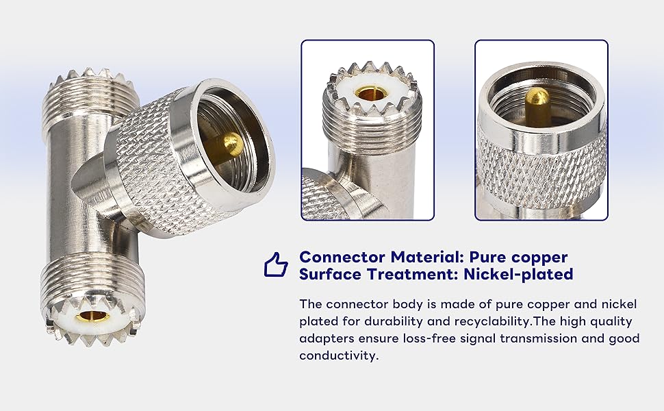 Amazon.com: Boobrie 2-Pack PL-259 UHF Triple Tee Connector UHF Male PL259 to Dual UHF Female ...