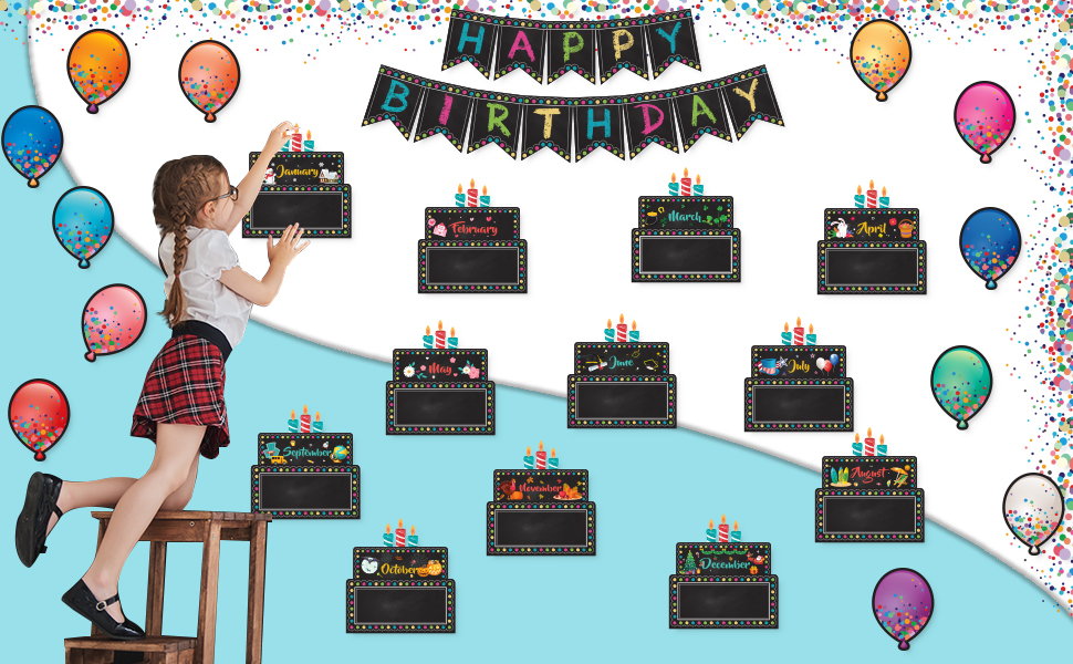 Amazon.com : 26pc Happy Birthday Bulletin Board Set Chalkboard Bulletin ...