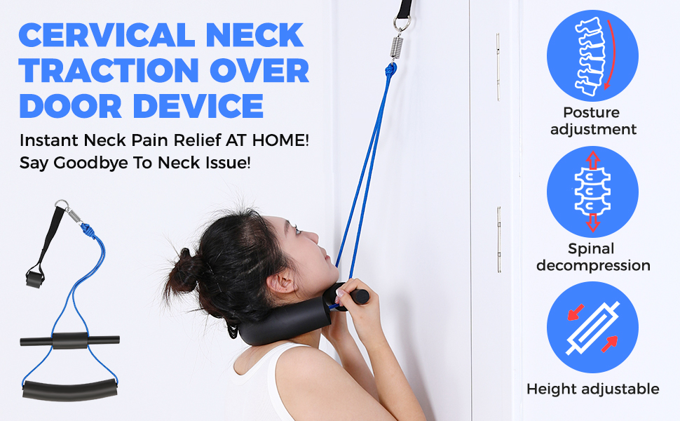 Amazon.com: Portable Cervical Neck Traction Over Door Device for Neck Pain Relief or Spinal ...