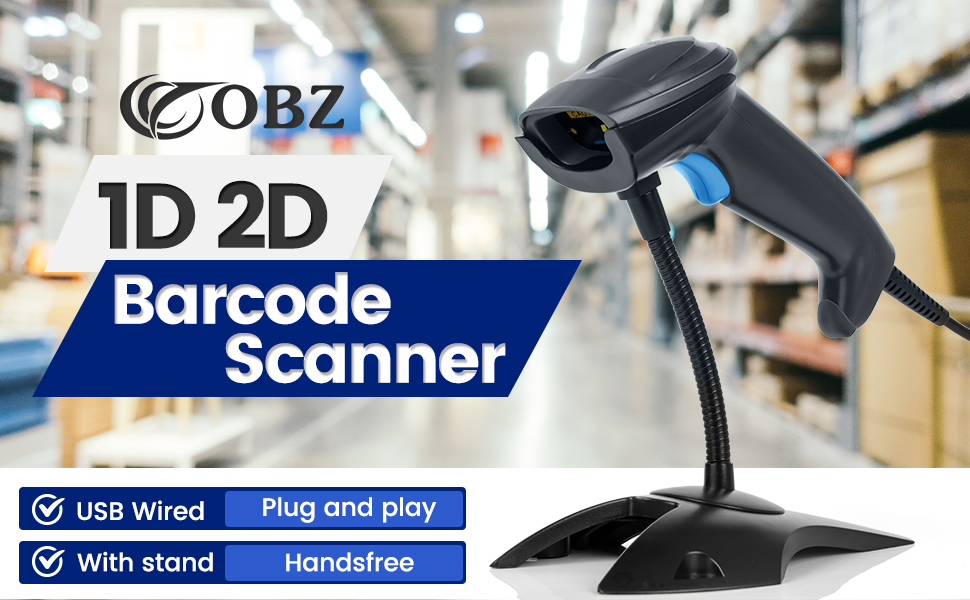 Amazon.com : OBZ 1D 2D Barcode Scanner with Stand, USB Wired Handheld ...