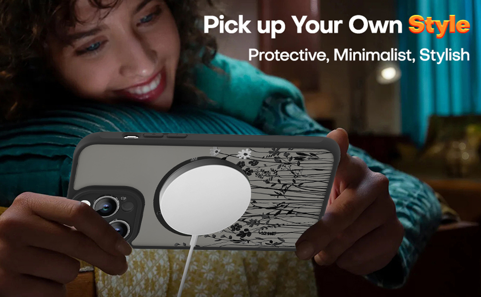 Amazon.com: OOK Magnetic for iPhone 11 Case [Compatible with MagSafe] Black Wild-Flower Slim ...