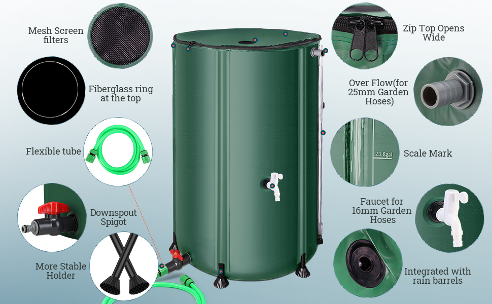 Amazon.com : Rain Barrels to Collect Rainwater from Gutter, 100 Gallon ...