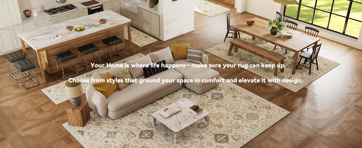 Amazon.com: Machine Washable Rug for Living Room: 8x10 Area Rugs Boho Vintage Rug Stain ...