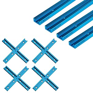 POWERTEC 71854 48 Inch x4 Universal T track with 4 Sets of Intersection Kit, Double-Cut Profile ...