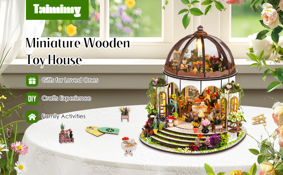Amazon.com: Taimimy Garden Miniature House Kit, DIY Miniature Building Kits, Wooden Greenhouse ...