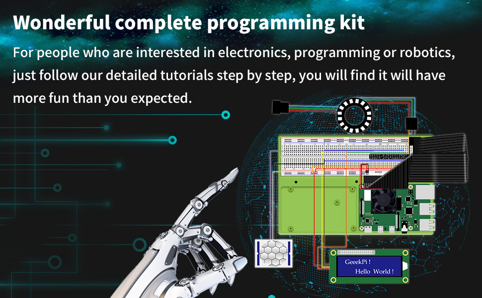 Amazon.com: GeeekPi Complete Starter Kit for Raspberry Pi 4B, Python C Java Scratch Code, with ...