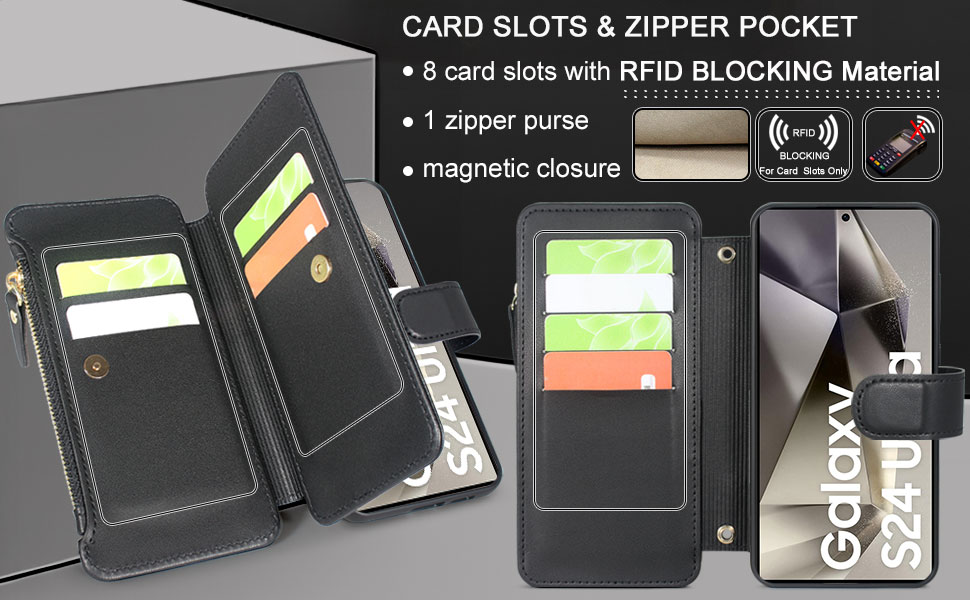 Amazon.com: Harryshell Crossbody for Samsung Galaxy S24 Ultra 5G Case Wallet [8 Card Slots] with ...