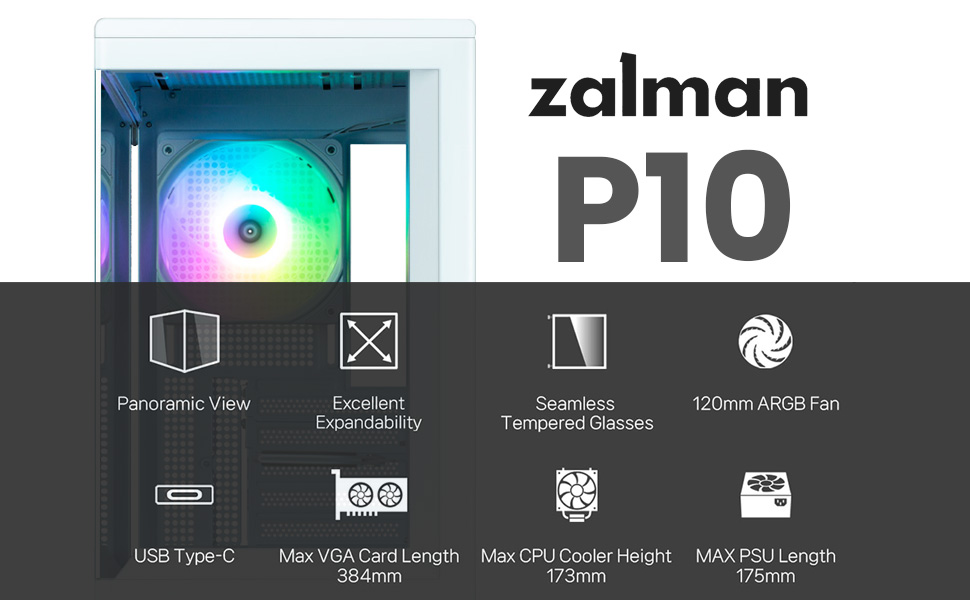 Zalman P10 MATX - Funda para PC para Juegos, 120 mm ARGB 4 Pines PWM Ventilador preinstalado ...