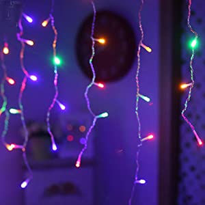 DEPOVOR Christmas LED Icicle Curtain Fairy Lights Outdoor Indoor ...