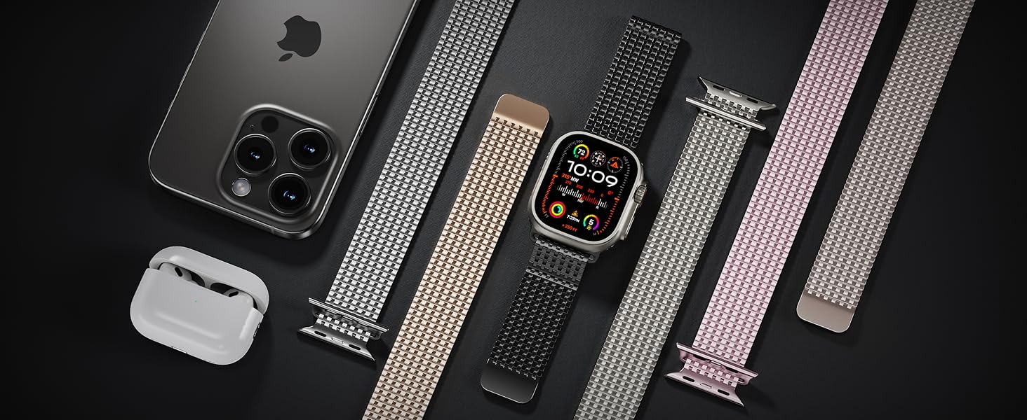 Amazon.com: LULULOOK Band Compatible with Apple Watch 49/46/45/44/42/41/40/38mm, Stainless Steel ...