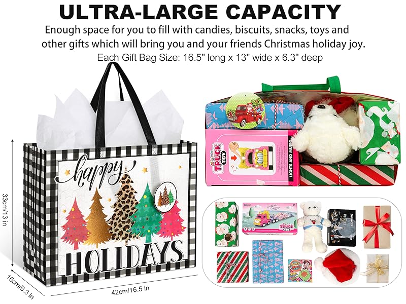 Extra Large Christmas Wrapping Gift Bags Bulk-12PCS Xmas Non-Woven Gift ...