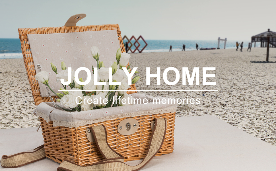 Amazon.com: JOLLY HOME Picnic Basket for 2 Persons, Handmade Wicker Picnic Basket with Two Woven ...