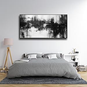 Amazon.com: Abstract Wall Art Framed Home Artwork Decor Black and White Modern Minimalist Canvas ...