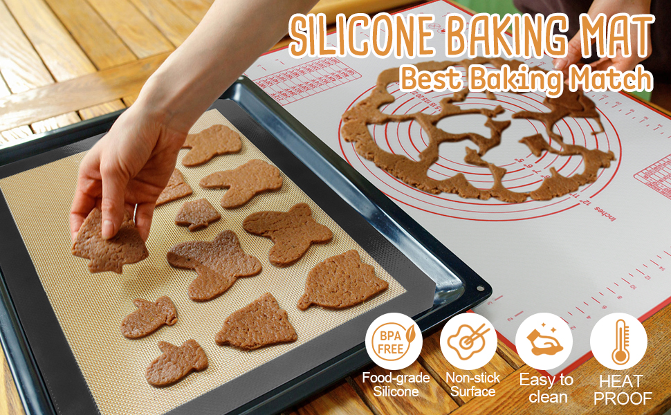 Silicone Baking Mat Set by PrettyCare (2 Half Sheet and 1 Quarter Sheet ...