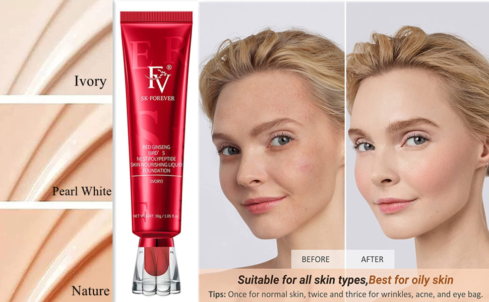 New Upgrade FV Liquid Foundation, Full Coverage Flawless Oil Control Face Makeup Base Cream ...