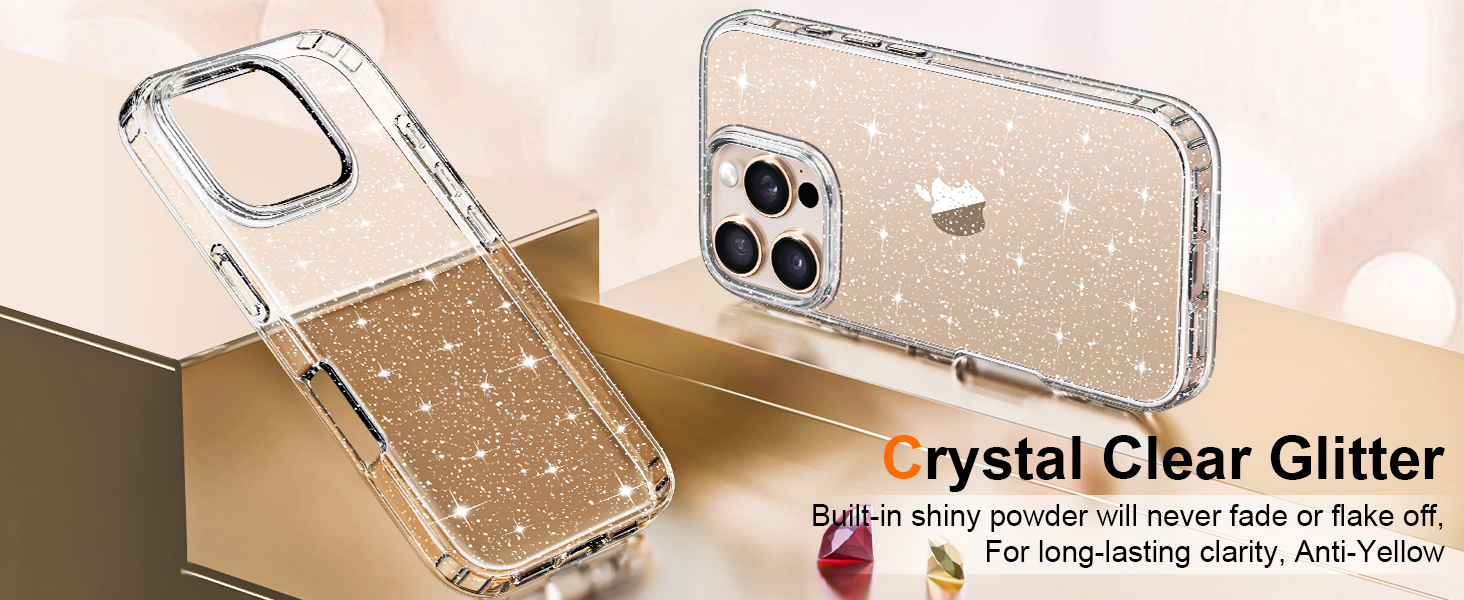 Amazon.com: Hython for iPhone 16 Pro Case Glitter, Clear Glitter Sparkly Shiny Bling Sparkle ...