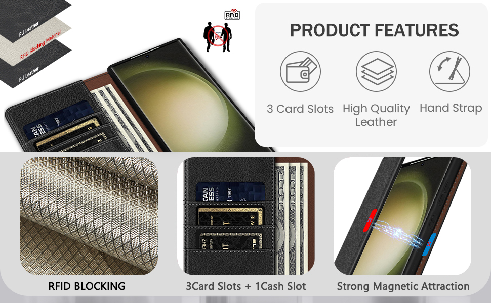 Amazon.com: ZZXX for Samsung Galaxy S23 Ultra Wallet Case with [RFID Blocking] Card Slot Stand ...