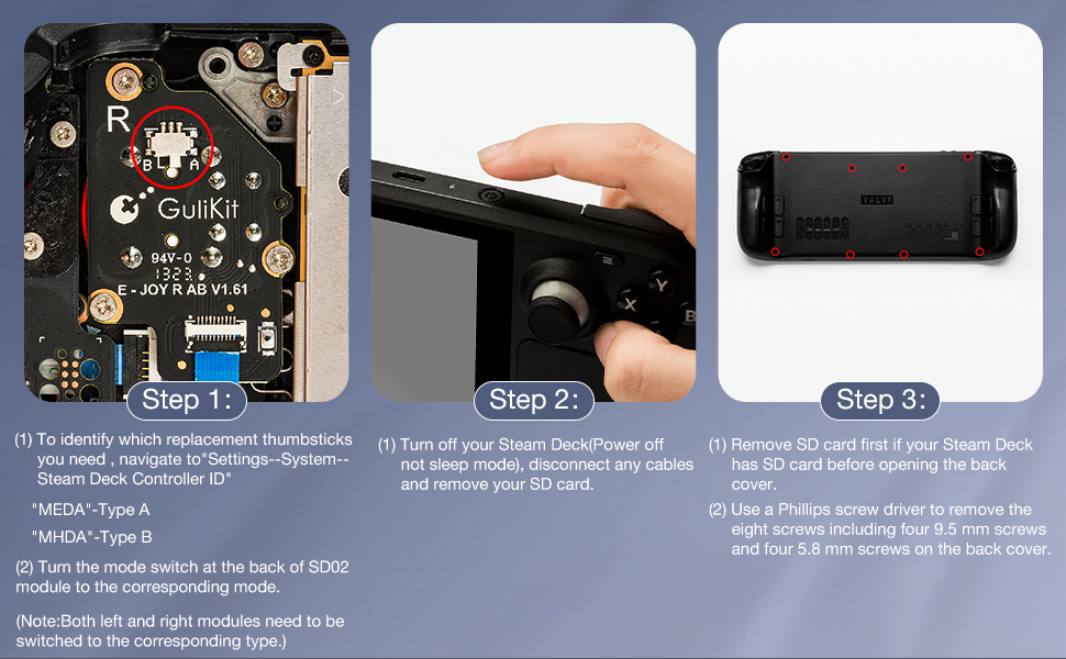 Amazon.com: Gulikit Hall Effect Sensor Joystick for Steam Deck(Compatible with Type A and Type B ...