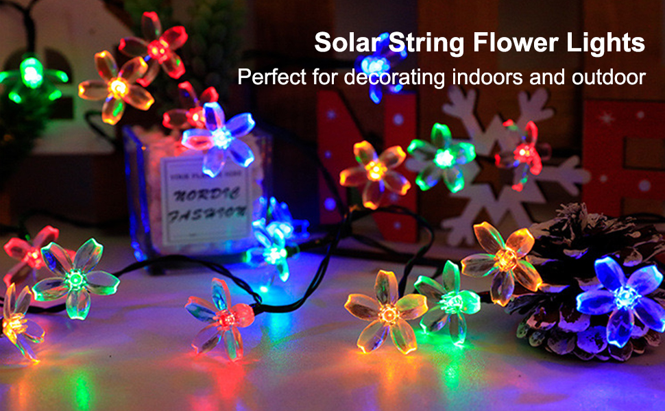 Solar String Flower Lights Outdoor 2Pack 200 LED 80Ft Multi-Color Fairy ...