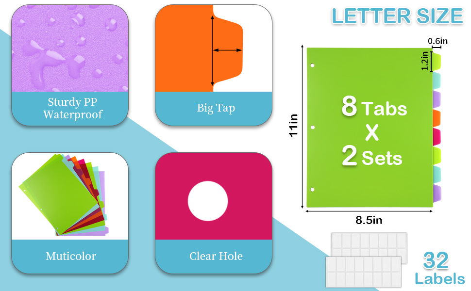 Amazon.com : COIDEA 8 Tab Binder Dividers for 3 Ring Binder, Plastic ...