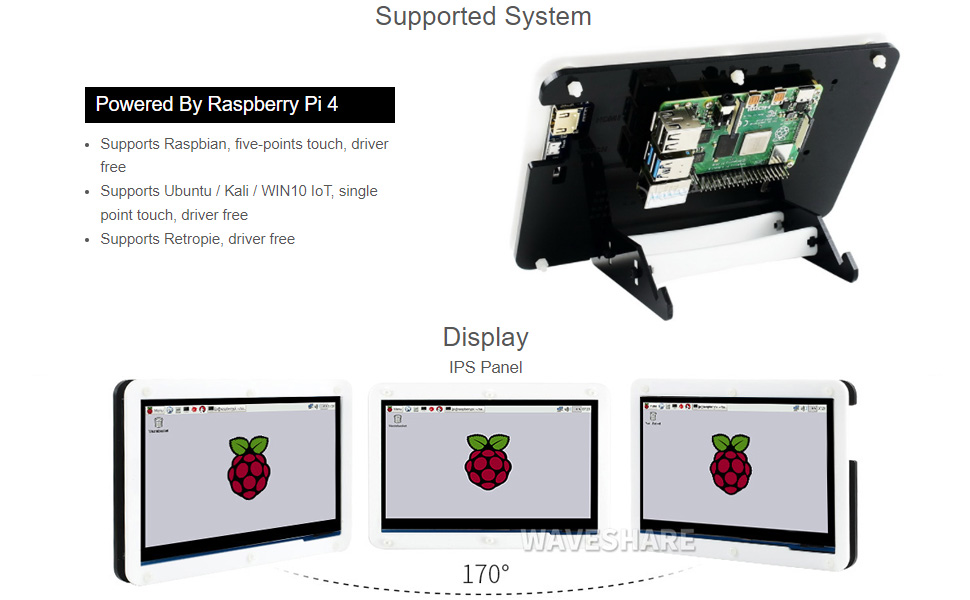 Amazon.com: waveshare Display Kit Compatible with Raspberry Pi 4 Model ...