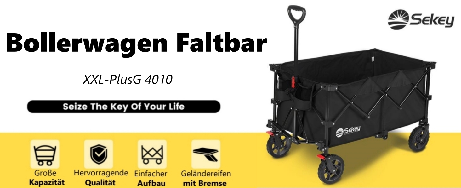 Sekey XXL Plus Bollerwagen Faltbar 200L 200KG Tragkraft, Faltbarer Bollerwagen Geländetauglich ...