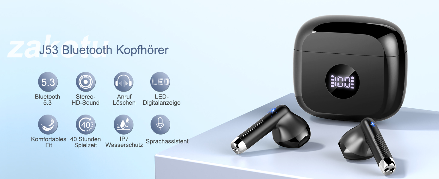 Bluetooth Kopfhörer, In Ear, Bluetooth 5.3, Kabellos mit HD Mikrofon ...