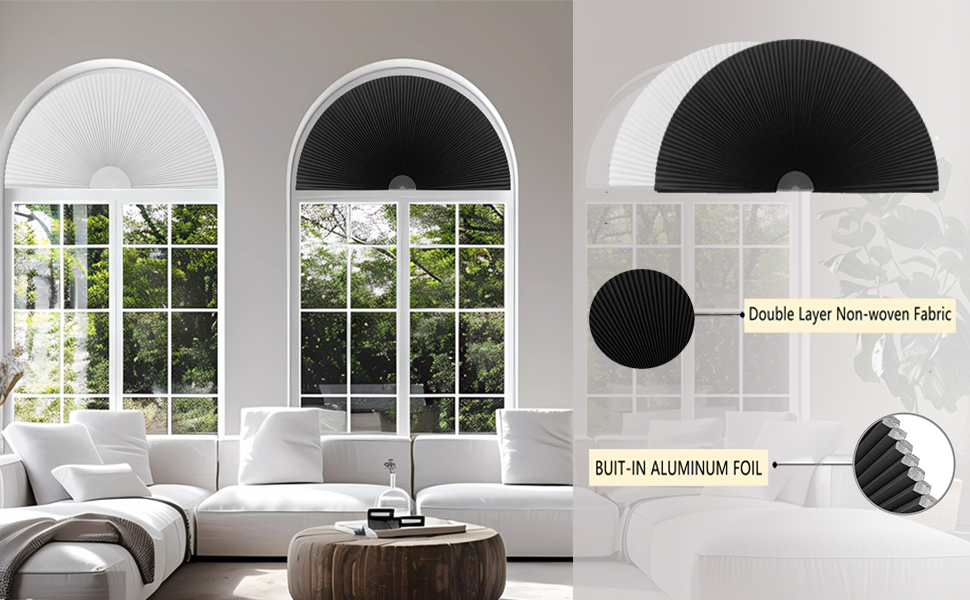 Amazon.com: Jlong Arch Window Shade Blackout Half Circle Moon Pleated Fabric No Drill Blinds for ...