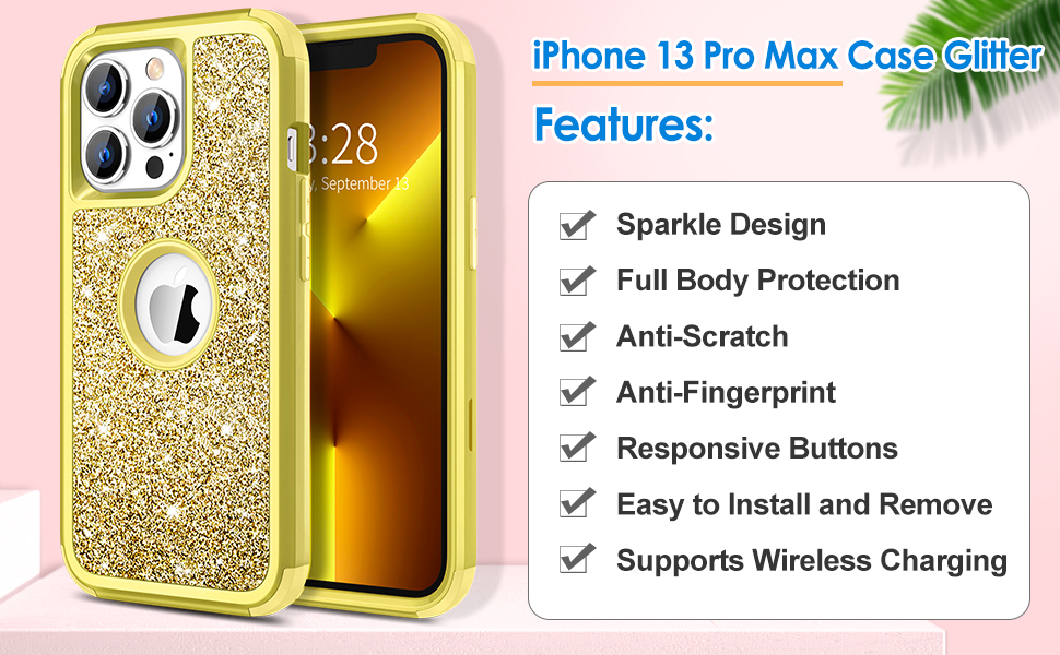 Amazon.com: Hython Case for iPhone 13 Pro Max Case Glitter, Cute Shiny Bling Sparkle Cover ...