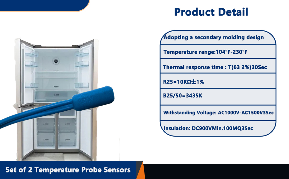 Set of 2 Temperature Probe Sensors Black and Blue for Commercial Refrigerators and Freezers ...