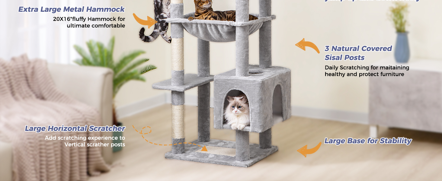 Amazon.com : Meow Sir Large Cat Tree for Large Cats 70 Inches Tall Cat Tower with Large Hammock ...