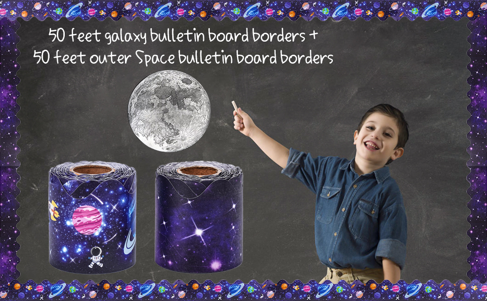 Amazon.com: 2 Rolls Bulletin Board Borders,100 ft Galaxy Scalloped ...