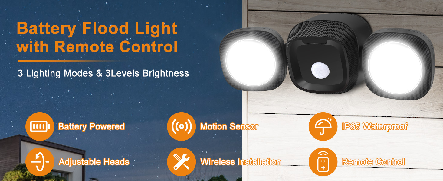 Battery-Operated Motion Sensor Lights Outdoor - Wireless LED Flood ...